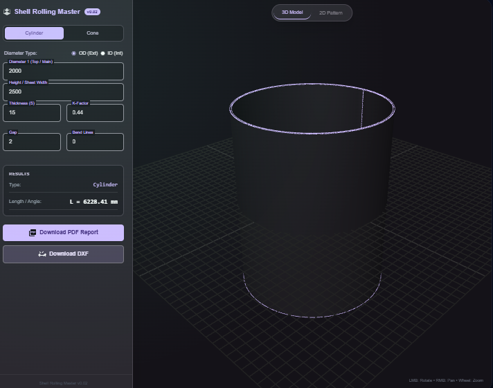 Cylindrical Shell Rolling Calculator | CAD AutoScript