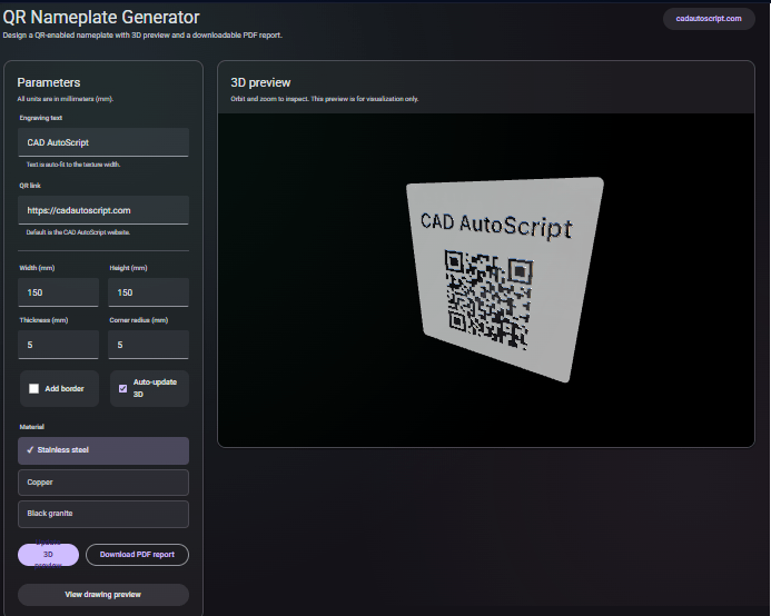 QR Nameplate Generator | CAD AutoScript